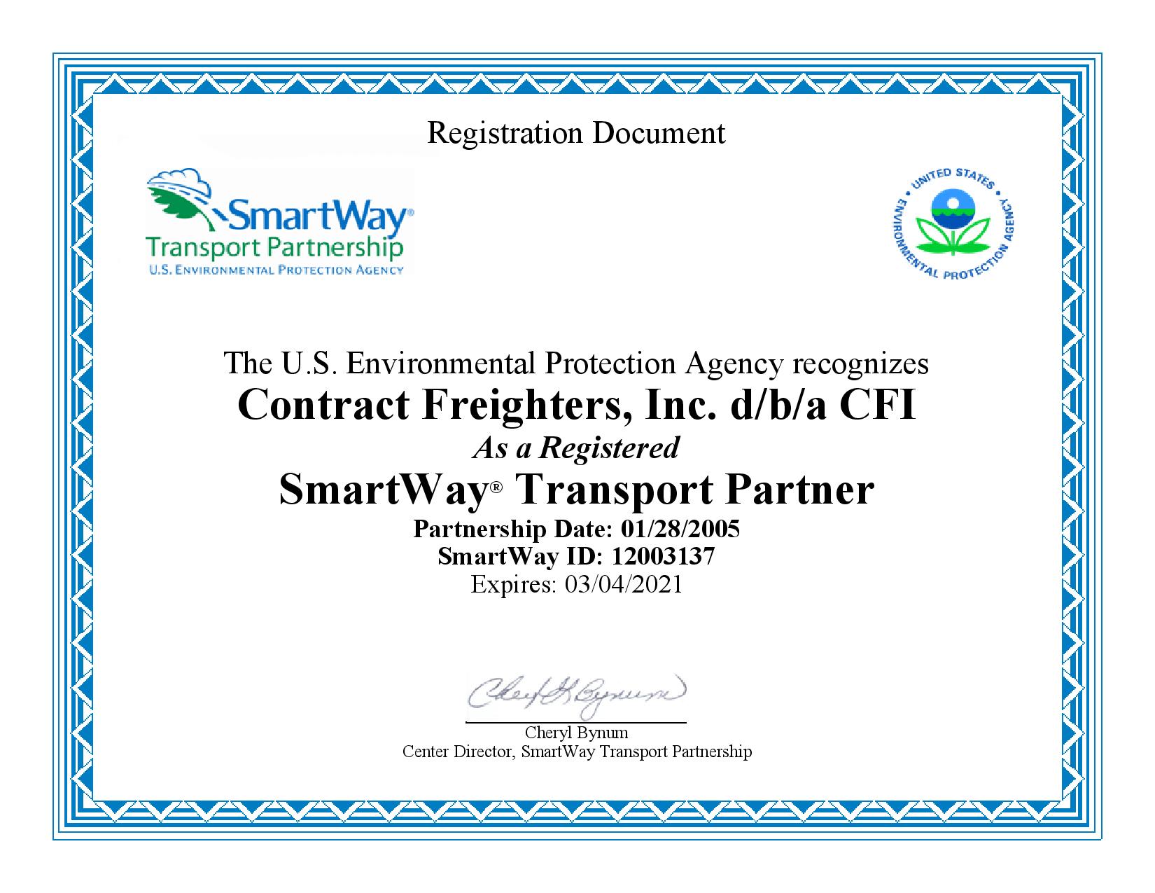 CFI is a 2020 SmartWay Transport Partner